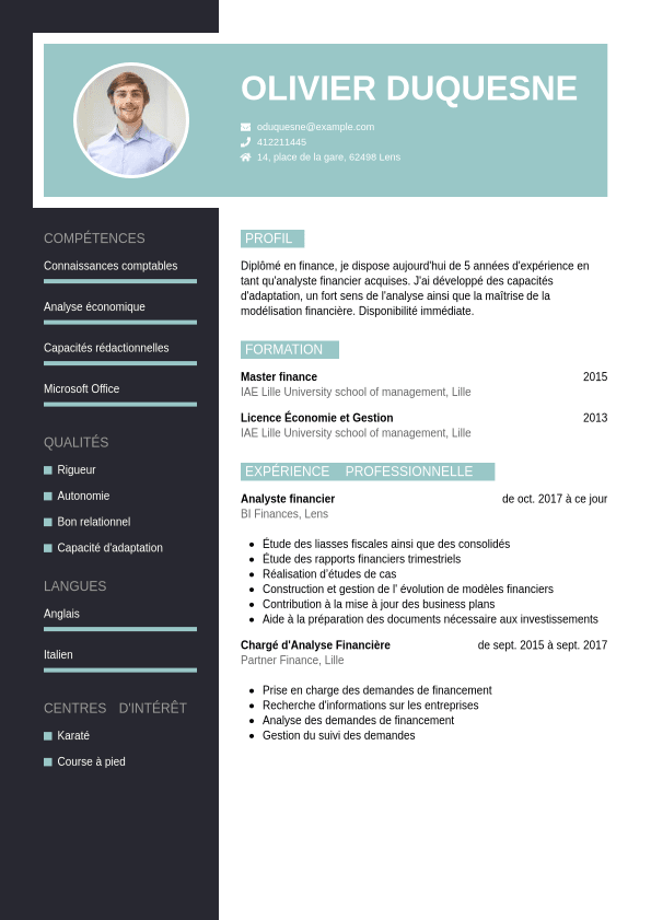 Exemple de CV pour un analyste financier - CV.fr