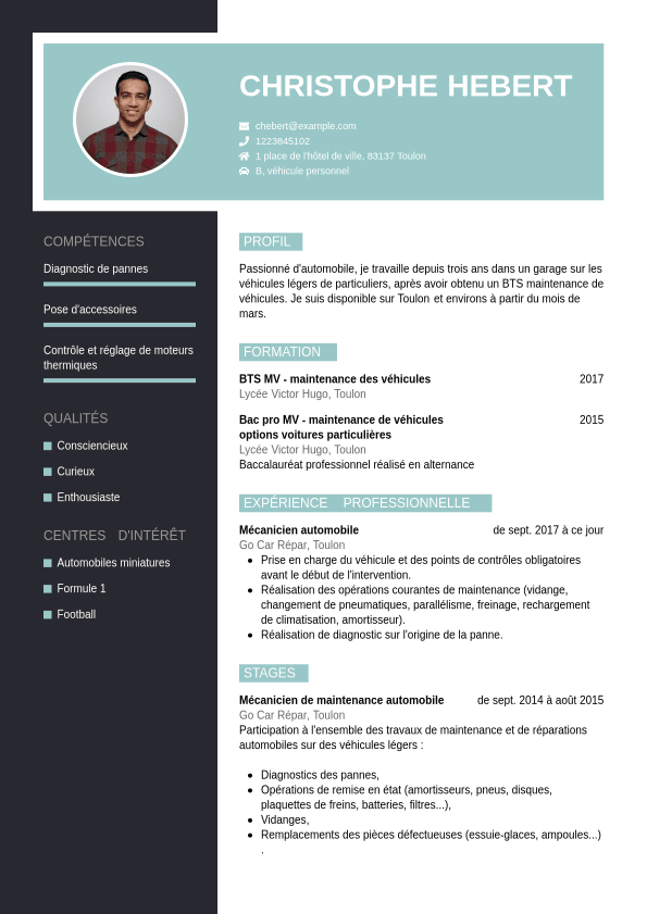 Exemple de CV pour un mécanicien automobile - CV.fr