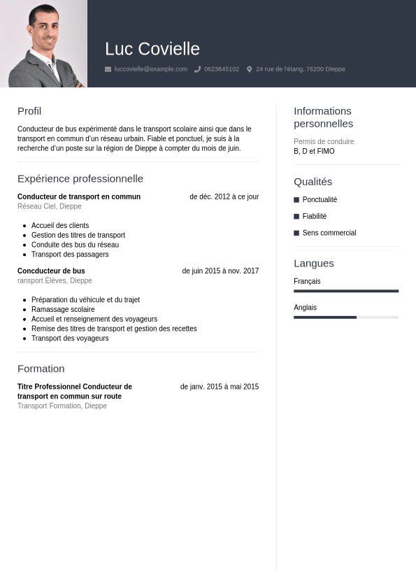 Exemple de CV de conducteur de bus - CV.fr