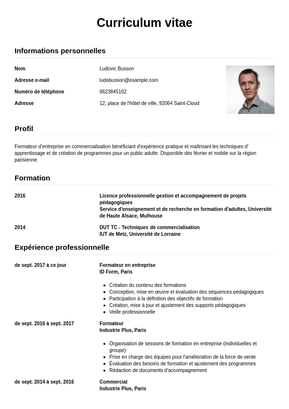 Exemple de CV pour un formateur - CV.fr