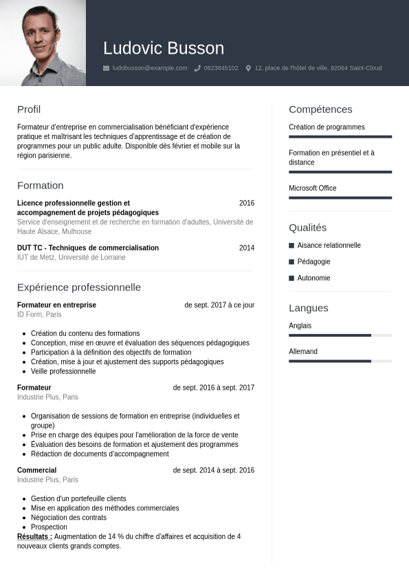 Exemple de CV pour un formateur - CV.fr