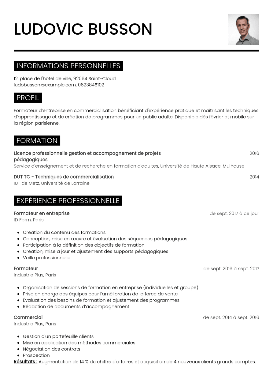 Exemple de CV pour un formateur - CV.fr