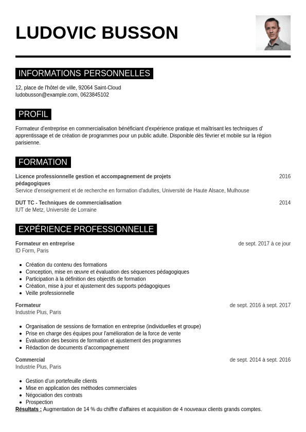Exemple de CV pour un formateur - CV.fr