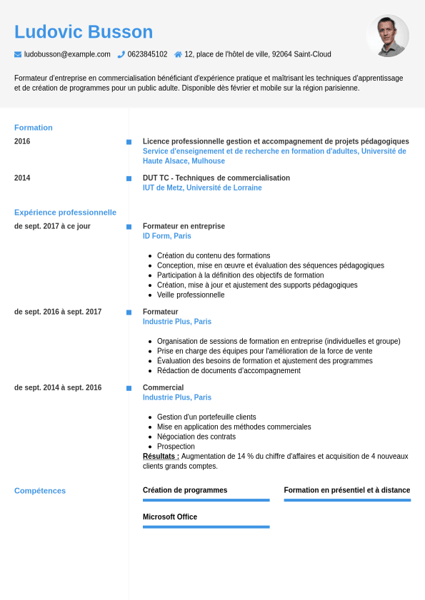 Exemple de CV pour un formateur - CV.fr