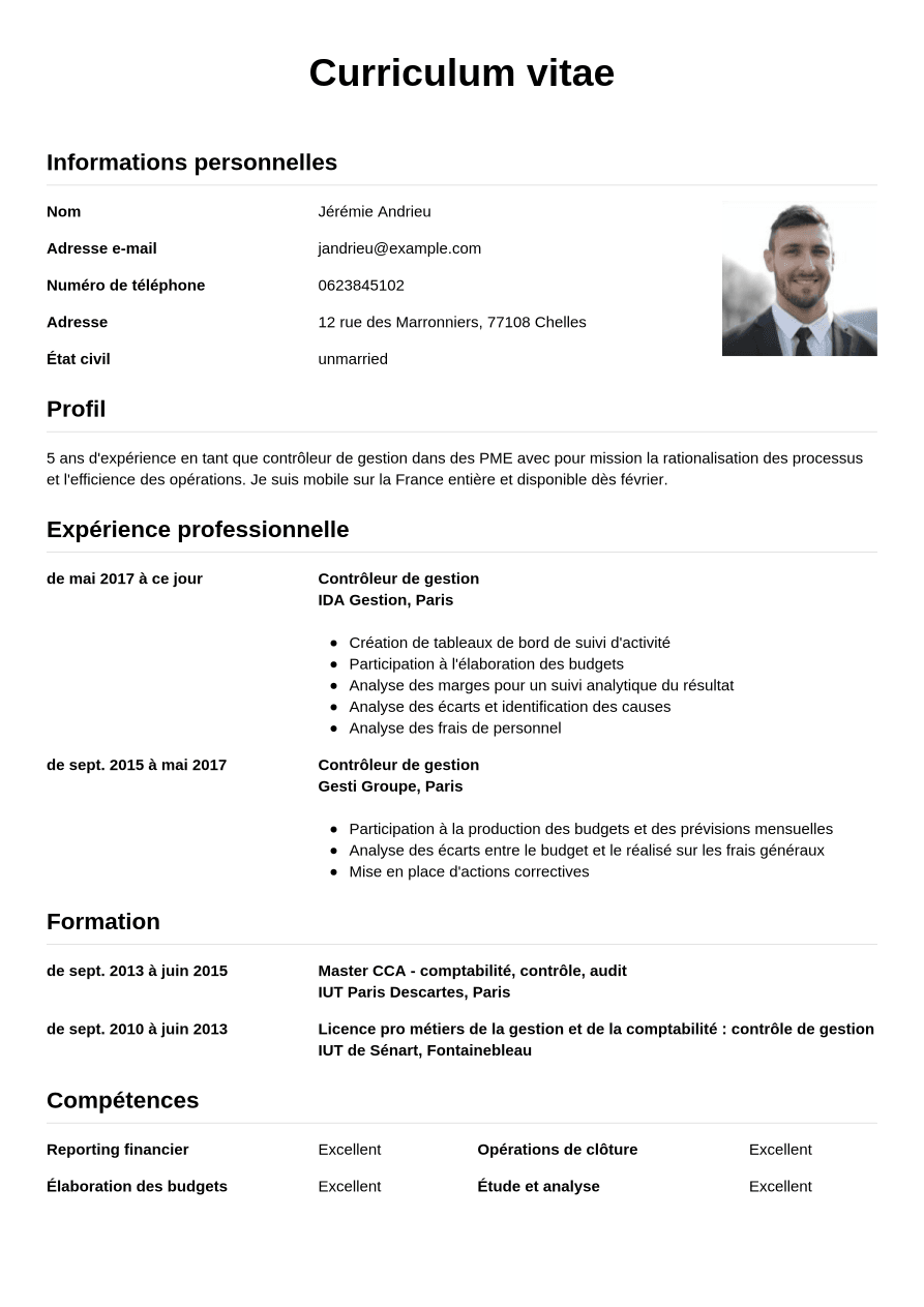 Exemple de CV pour un contrôleur de gestion - CV.fr