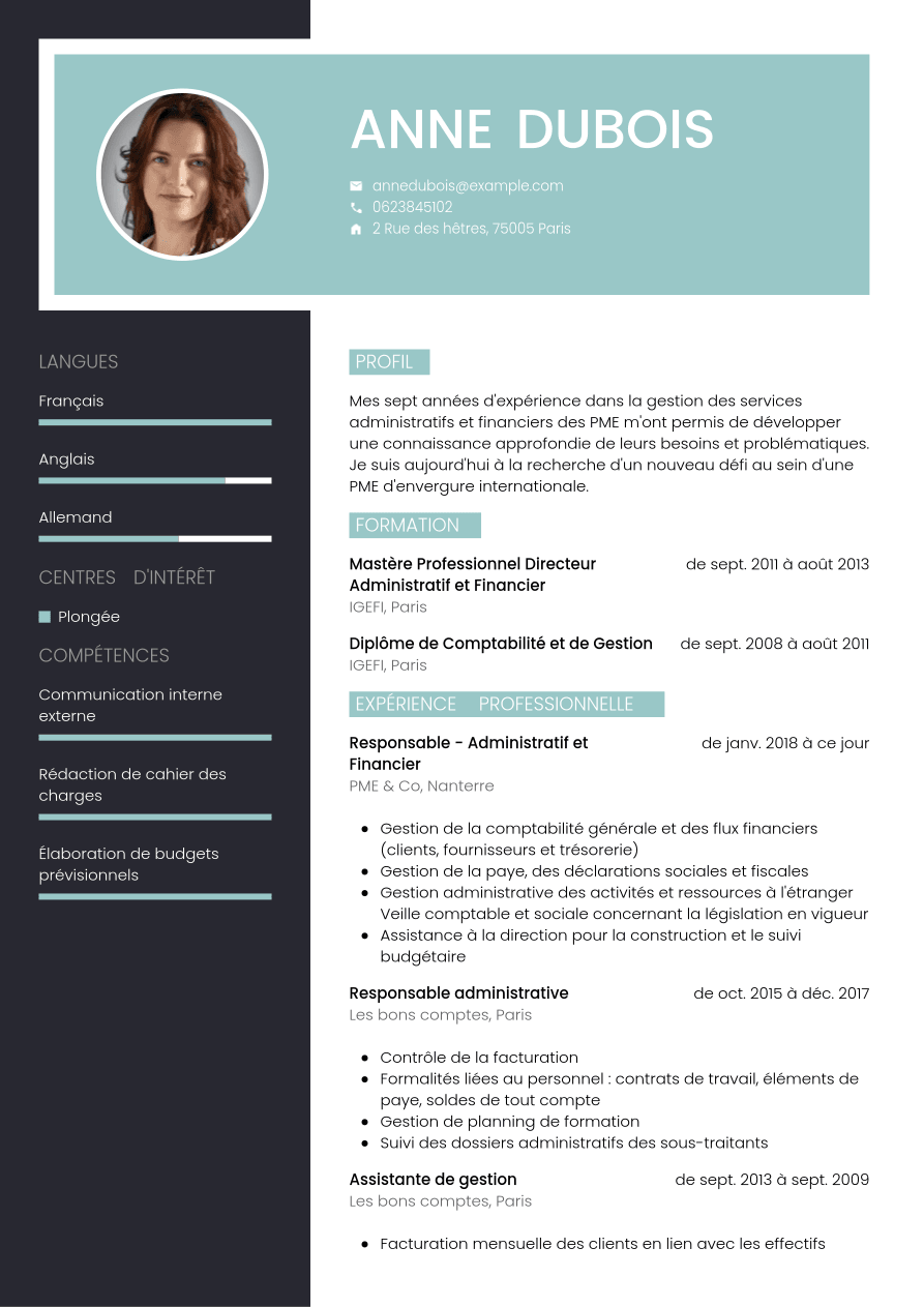 Exemple de CV de Responsable administratif - CV.fr