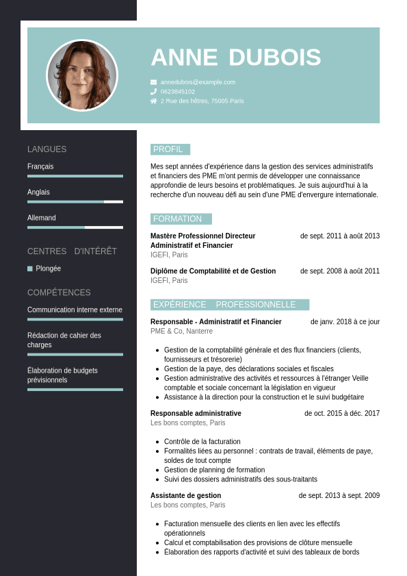 Exemple de CV de Responsable administratif - CV.fr