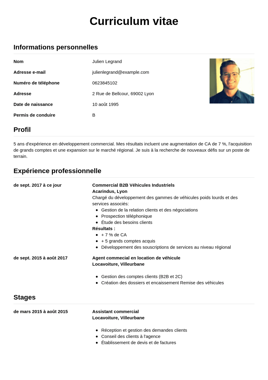 Exemple de CV de commercial - CV.fr