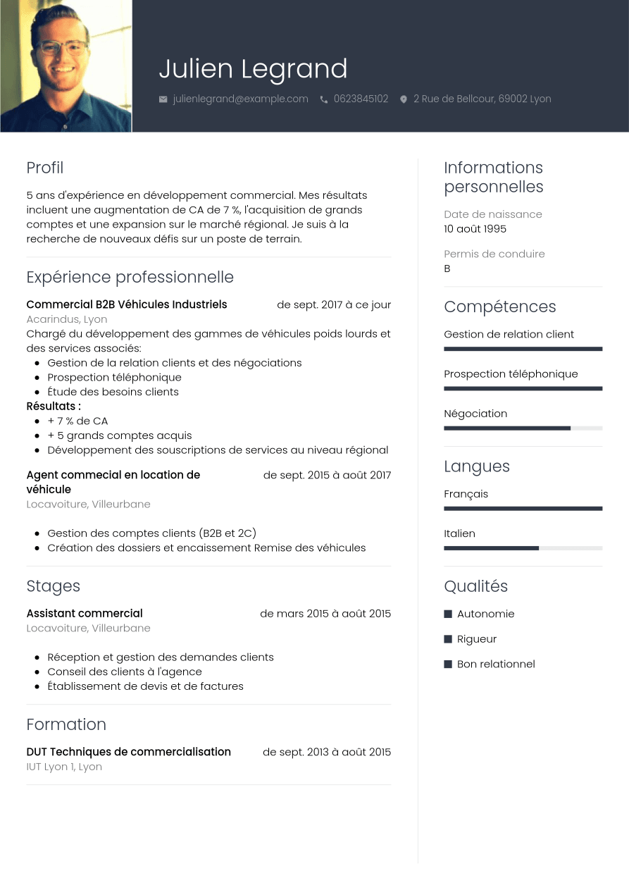 Exemple de CV de commercial - CV.fr