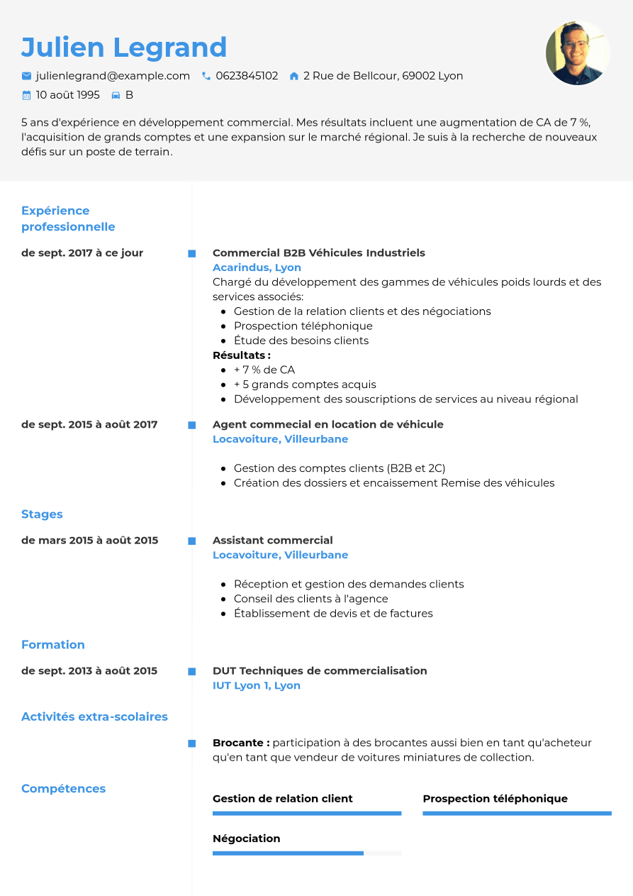 Exemple de CV de commercial - CV.fr