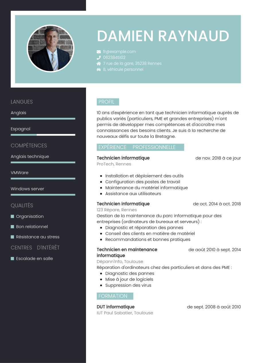 Exemple de CV de technicien informatique - CV.fr