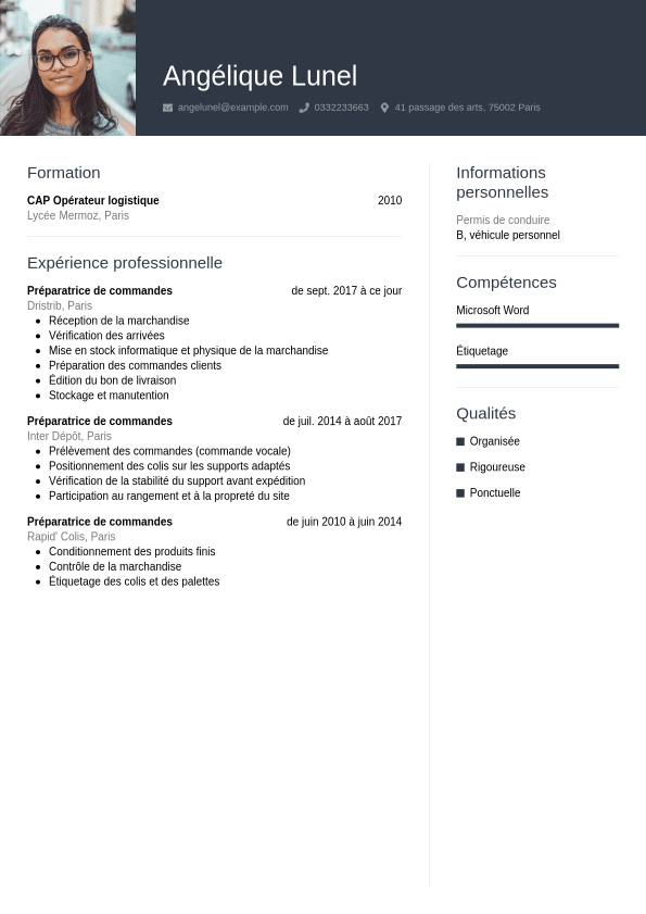 Exemple de CV pour un préparateur de commandes - CV.fr