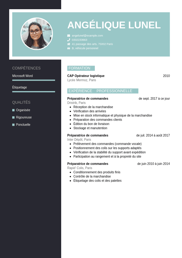 Exemple de CV pour un préparateur de commandes - CV.fr