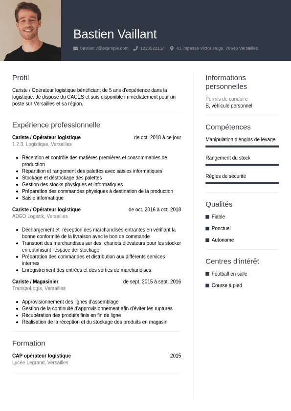 Exemple de CV pour un cariste - CV.fr