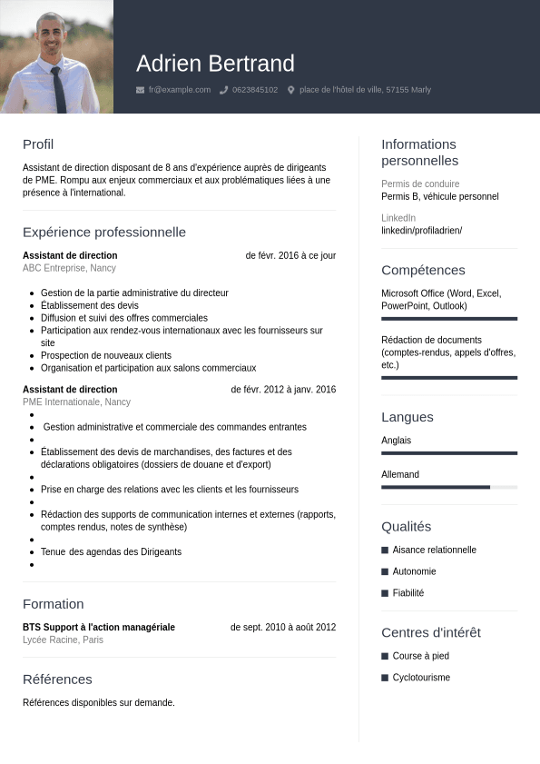 Exemple de CV d’assistant de direction - CV.fr