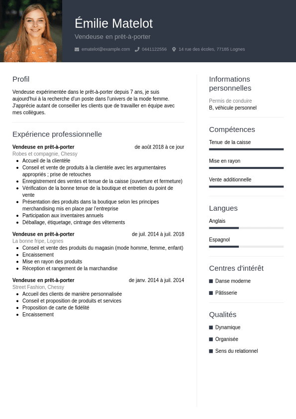Exemple de CV pour une vendeuse - CV.fr