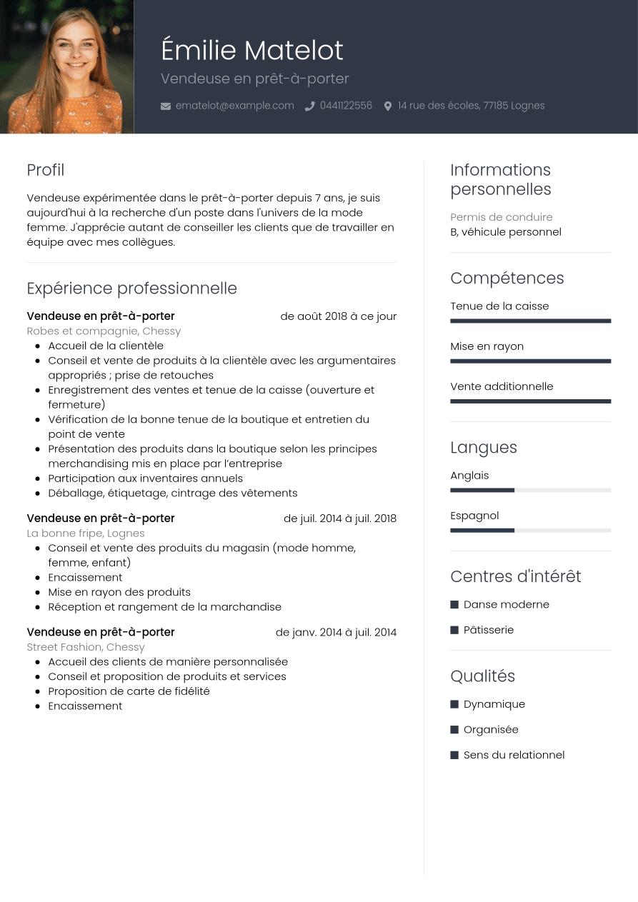 Exemple de CV pour une vendeuse - CV.fr