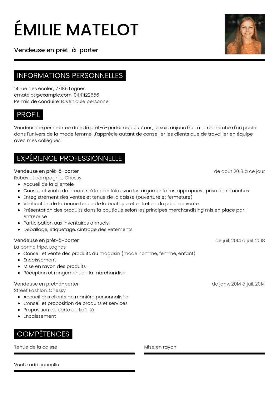 Exemple de CV pour une vendeuse - CV.fr