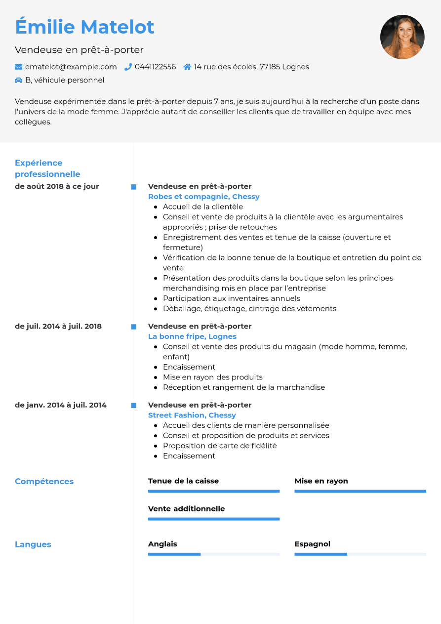 Exemple de CV pour une vendeuse - CV.fr