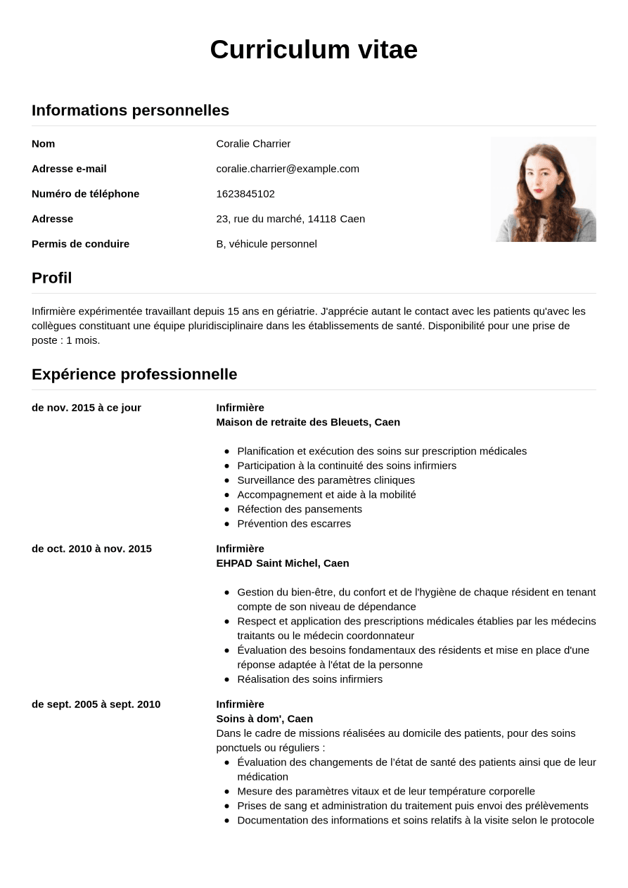 Exemple de CV pour une infirmière - CV.fr