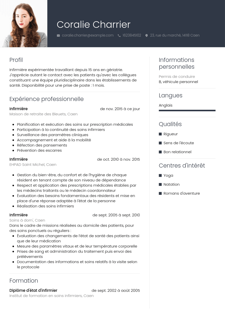 Exemple de CV pour une infirmière - CV.fr