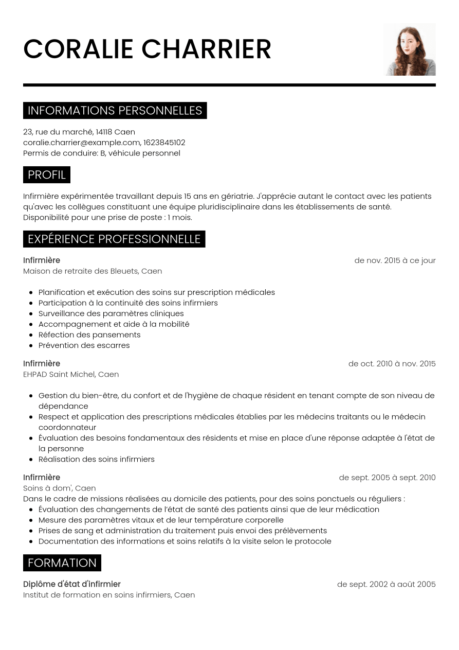 Exemple de CV pour une infirmière - CV.fr