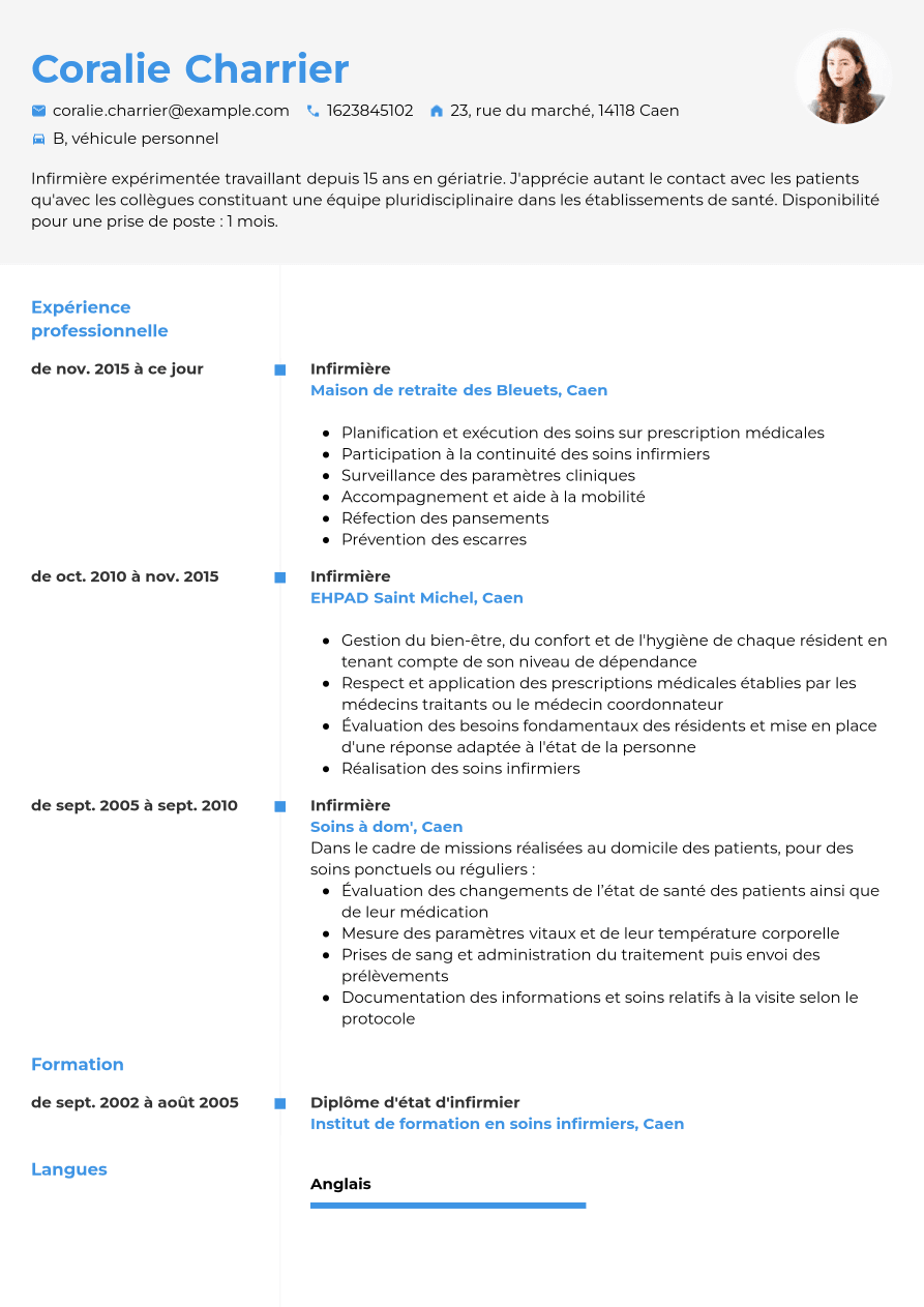 Exemple de CV pour une infirmière - CV.fr