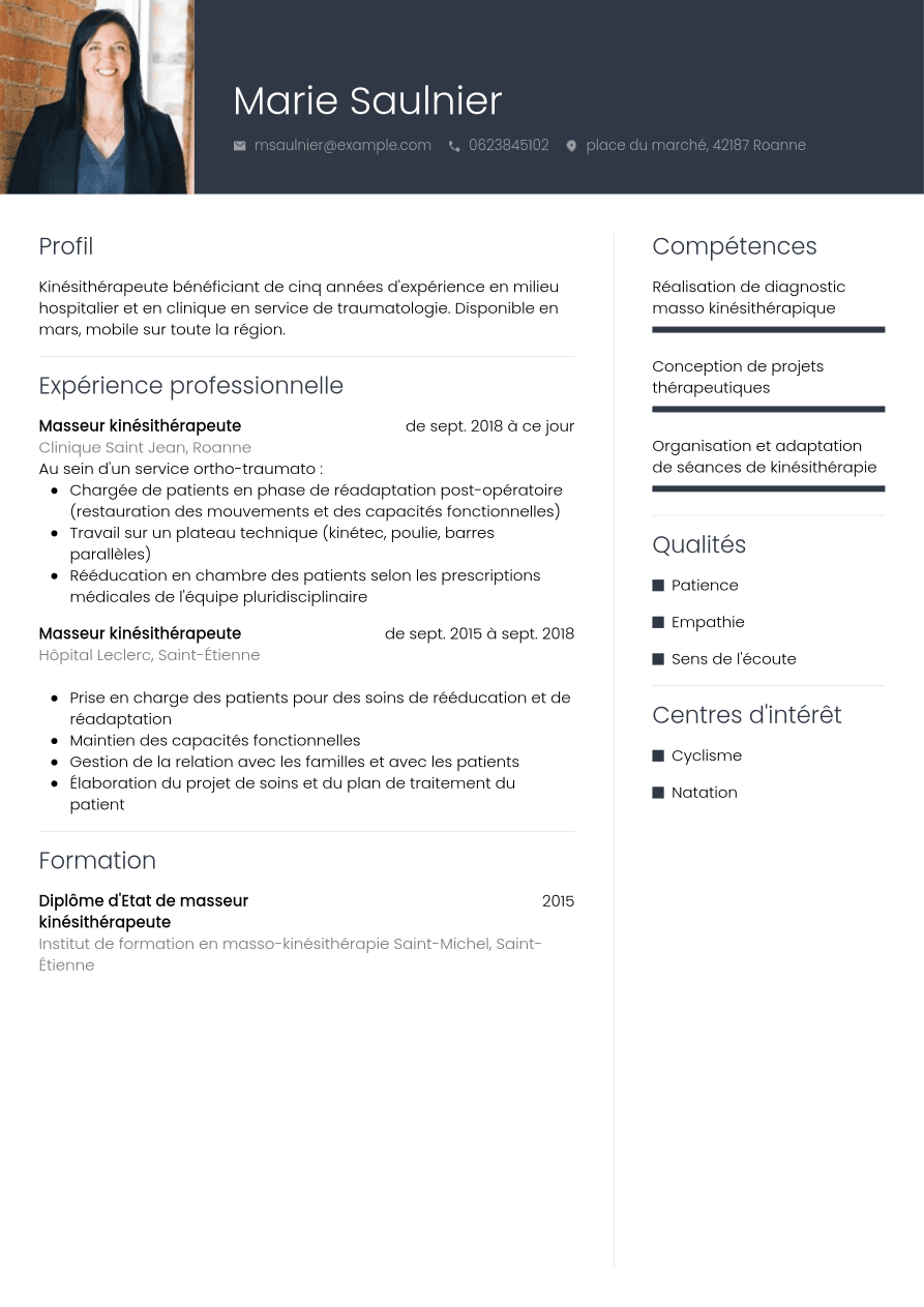 Exemple de CV pour un kinésithérapeute - CV.fr