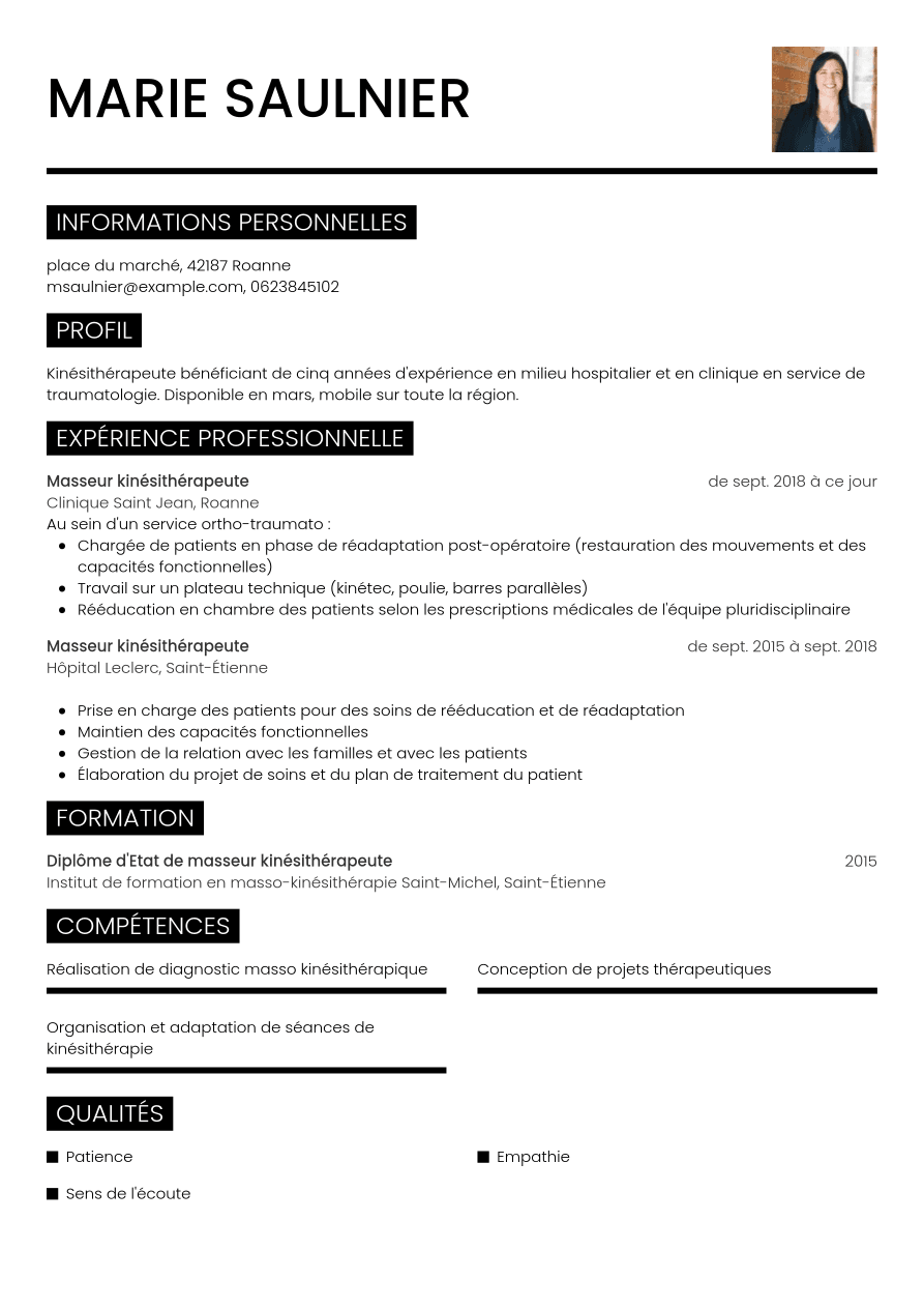 Exemple de CV pour un kinésithérapeute - CV.fr
