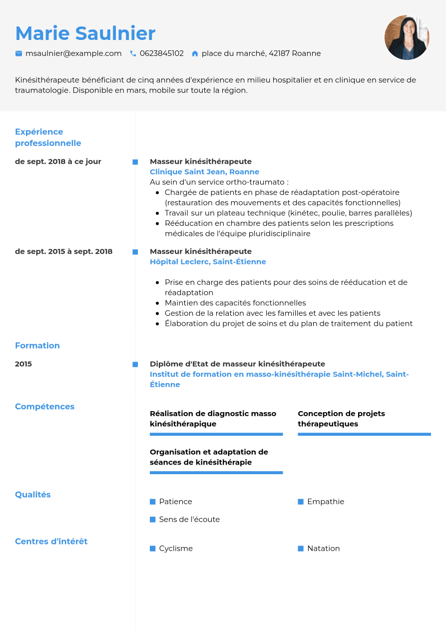Exemple de CV pour un kinésithérapeute - CV.fr