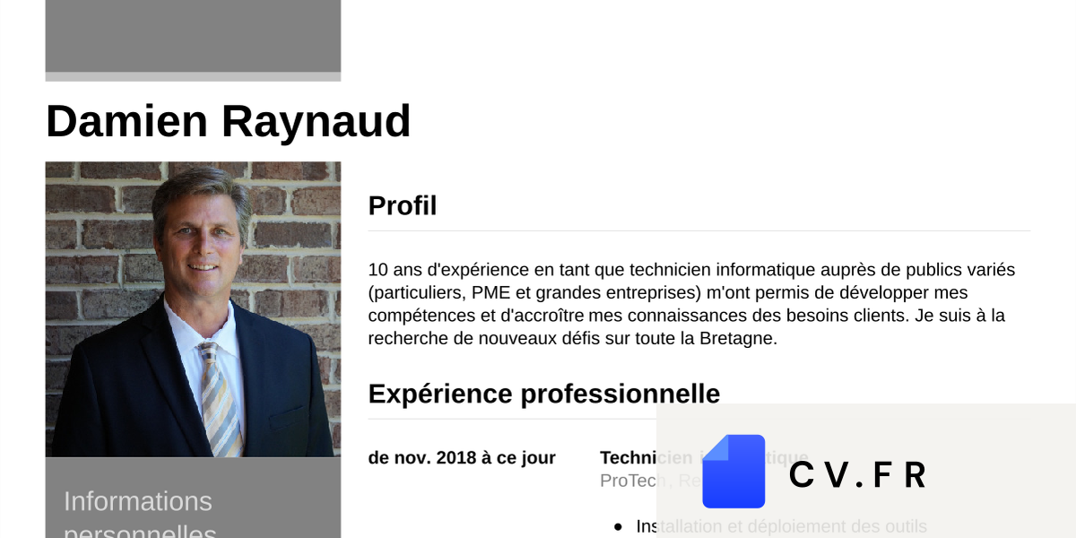 Exemple de CV de technicien informatique - CV.fr