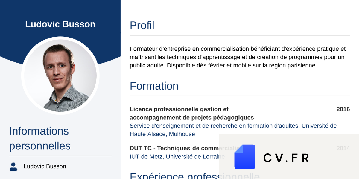 Exemple de CV pour un formateur - CV.fr